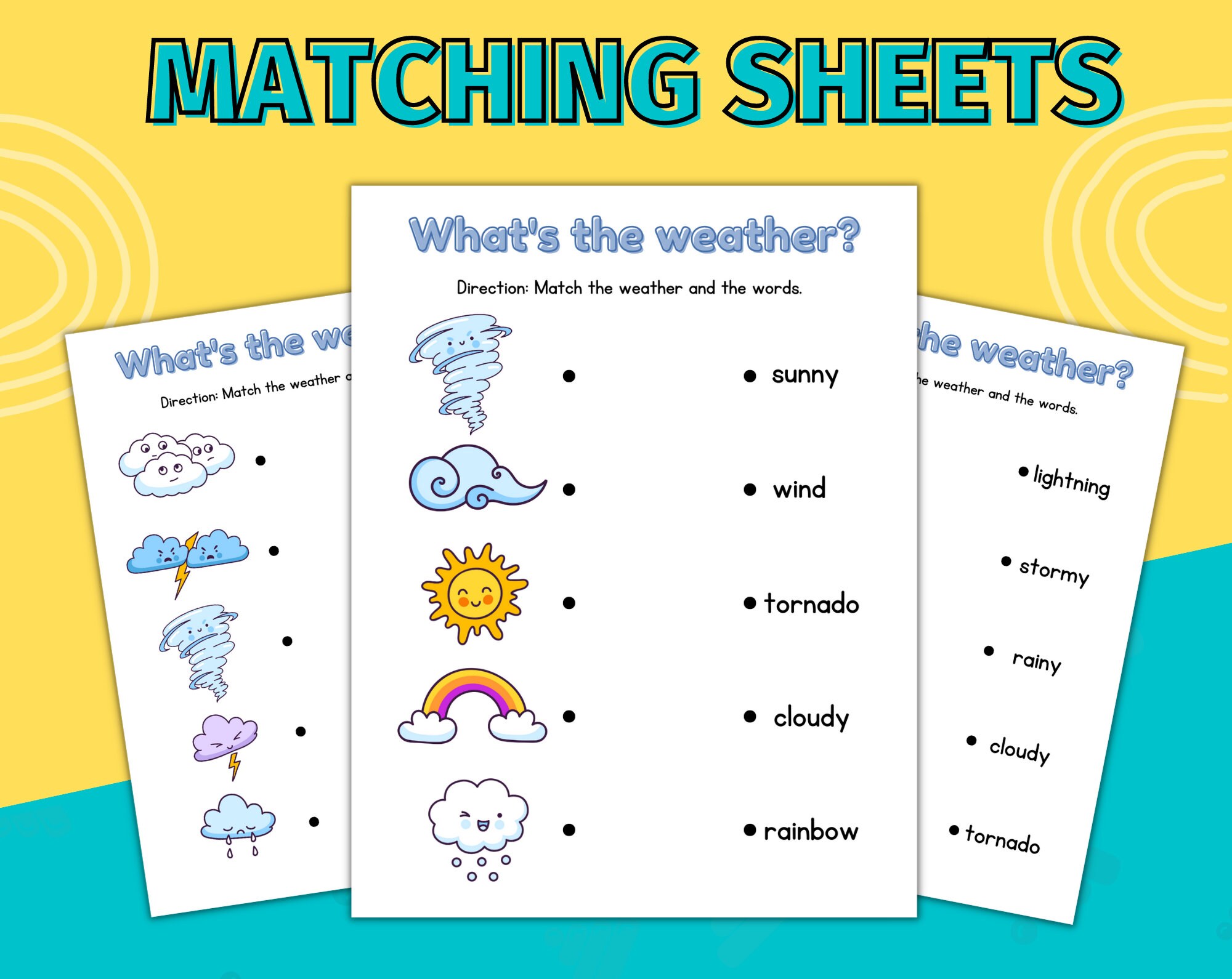 Weather Matching Game Preschool Worksheet Toddler Busy - Etsy