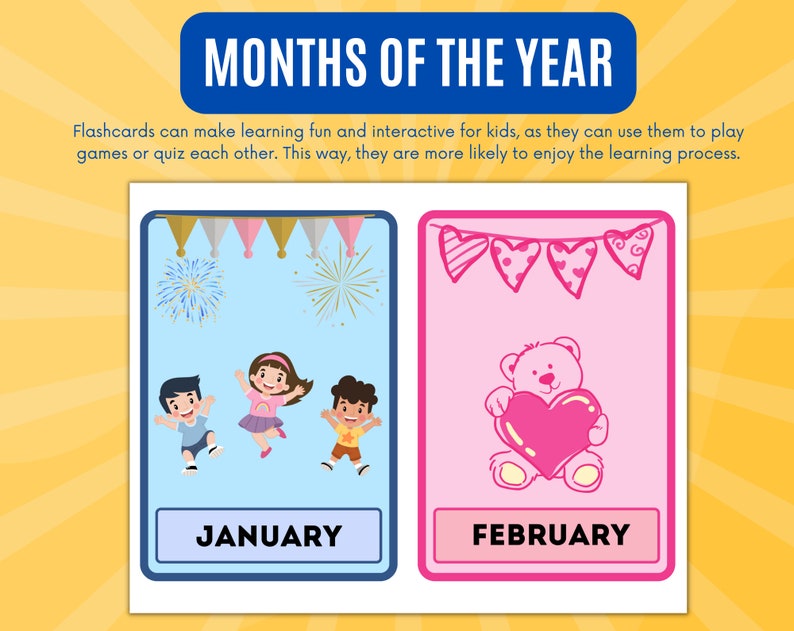 Months of the Year Flashcards Printable Kindergarten - Etsy