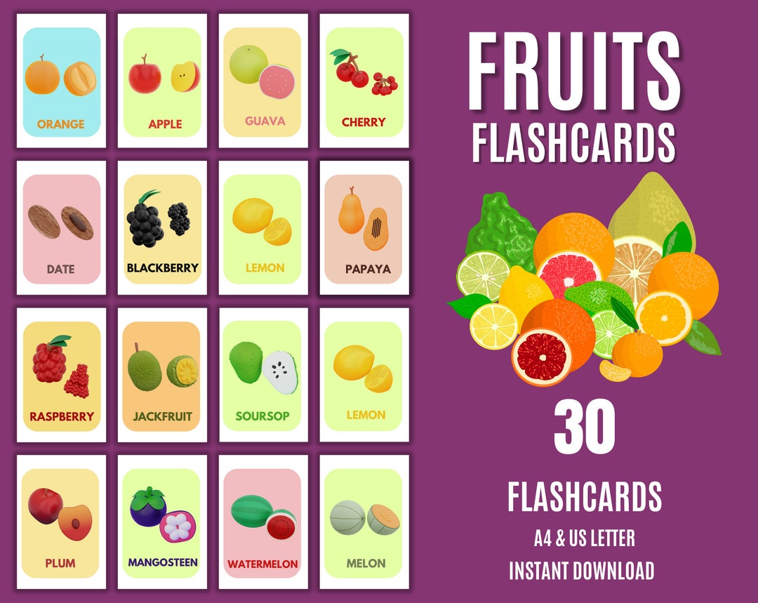 30 Editable Montessori Cards Pre-school Cards Fruits Cards Flashcards ...