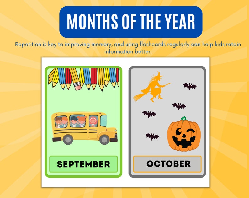 Months of the Year Flashcards Printable Kindergarten Curriculum Back to ...