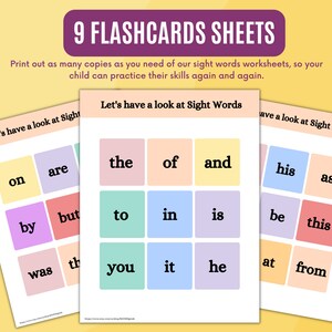 100 Printable Colored Sight Words Worksheets Kinder Activity - Etsy
