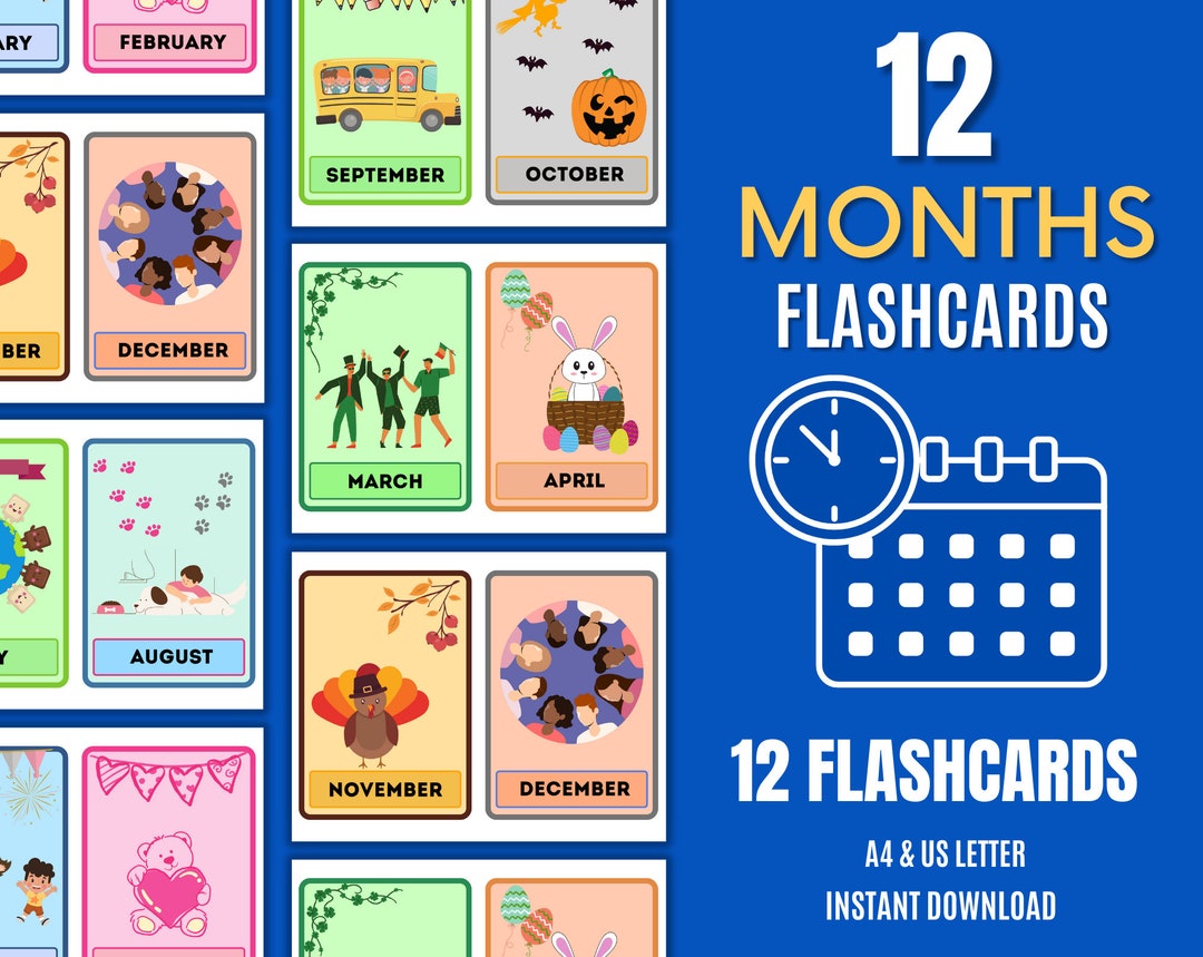 Months of the Year Flashcards Printable Kindergarten Curriculum Back to ...