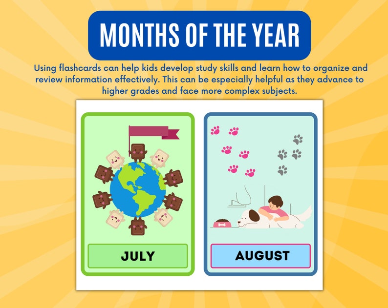 Months of the Year Flashcards Printable Kindergarten Curriculum Back to ...
