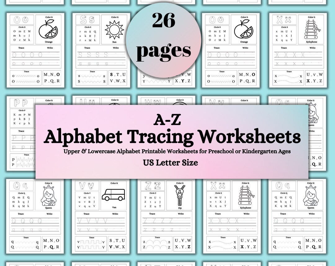Alphabet Tracing Worksheets, 26 Printable Uppercase Lowercase Alphabet ...