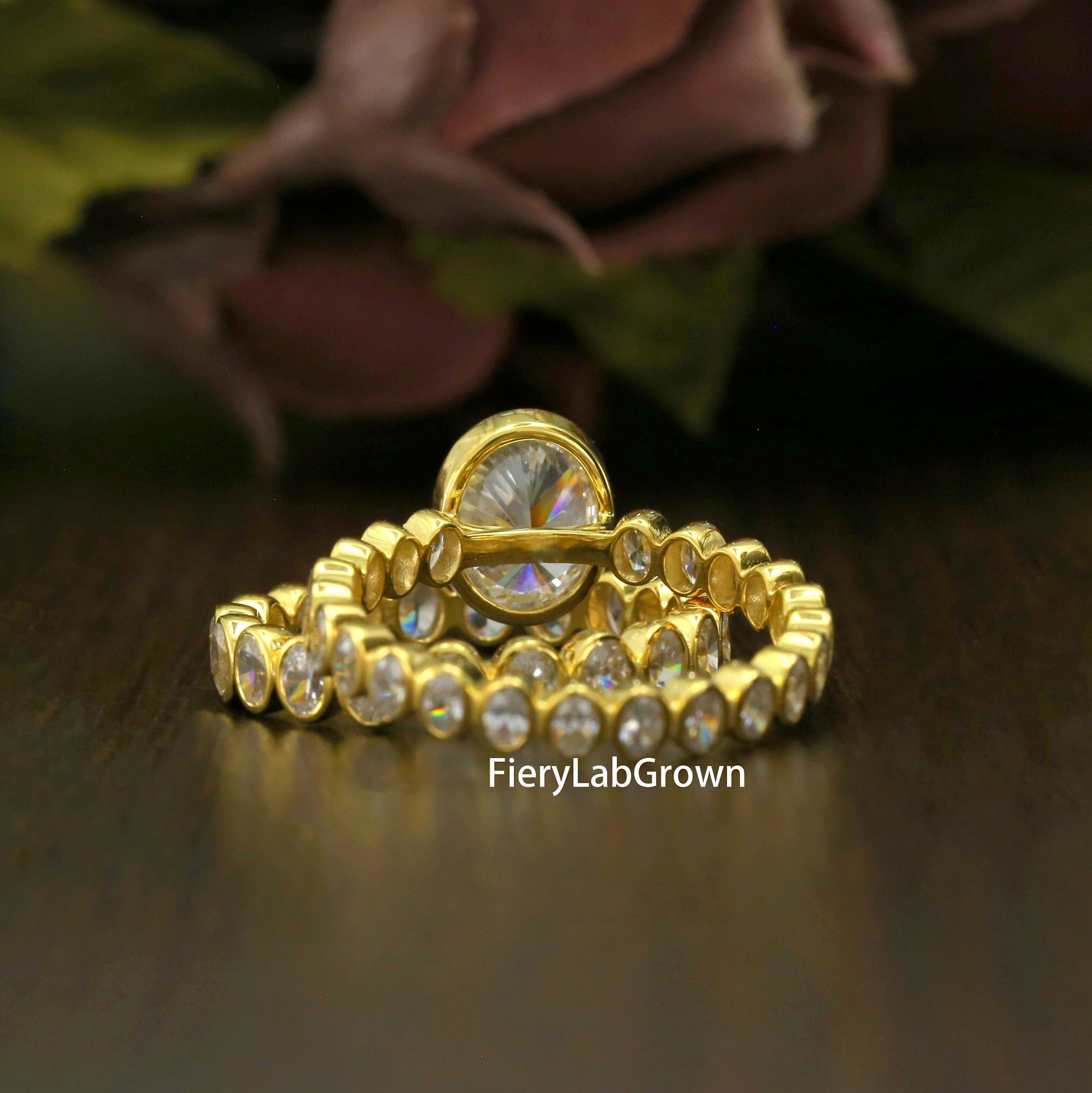 Buy Bridal Ring Set With Bubble Bezel Pave and Band 9X7 Mm Oval Cut Lab ...
