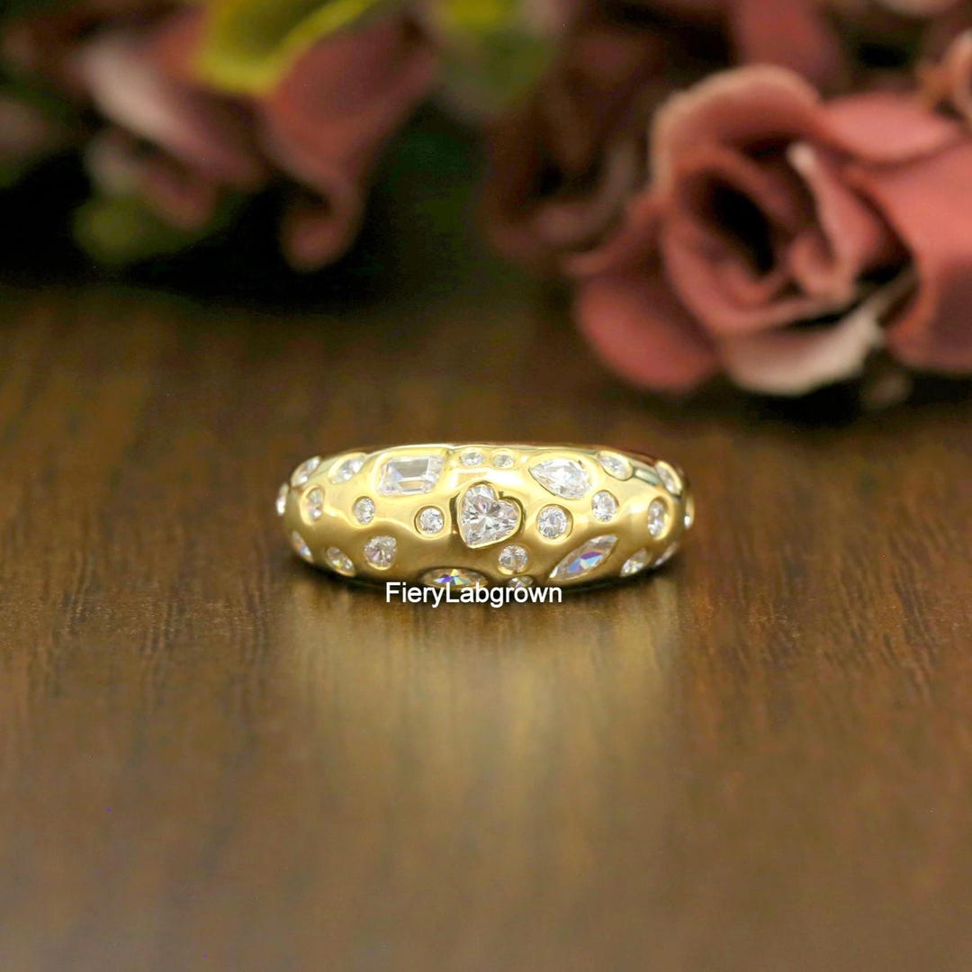 Stunning Scattered Flush Set Multi Shape Diamond Wedding Ring | Dome ...