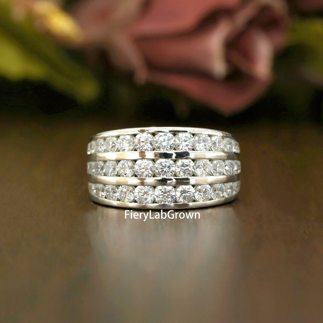 3-row Channel Set Diamond Wide Band | Eco-friendly Diamond Half ...