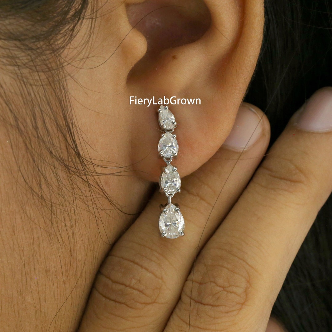 Buy Pear Cut Liner Drop Earrings 3.7 TCW Pear Cut Eco Friendly Lab ...