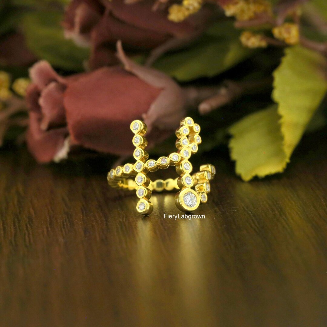 Customized Letter H Ring | Bezel Setting Brilliant Round Cut Lab ...