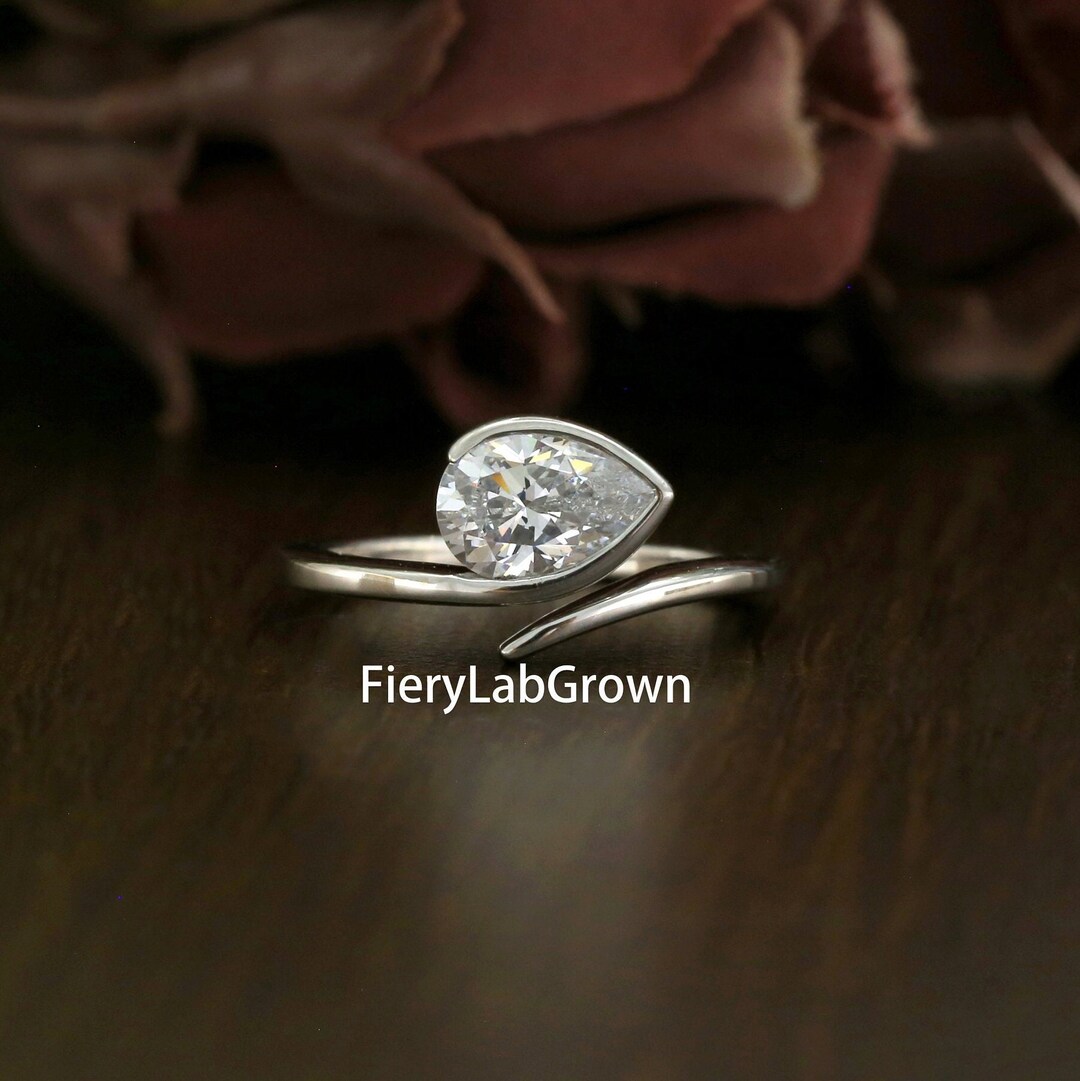 Horizontal Tear Drop Lab Diamond Ring 9x6mm East to West Pear Cut CVD ...