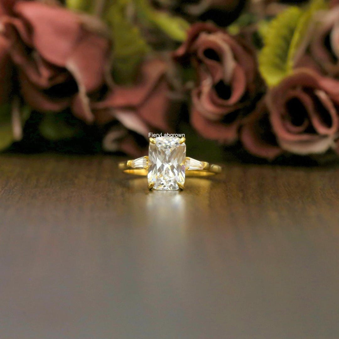 Trilogy CVD Diamond Proposal Ring | Radiant Cut Center Stone Flanked by ...
