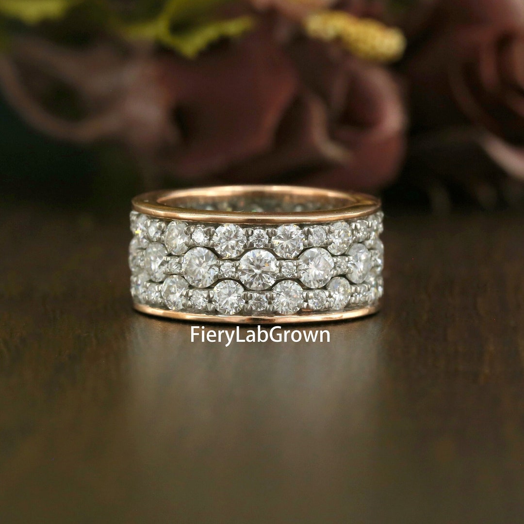 Scalloped Diamond Stack Rings Round Cut Lab Grown Diamond Three ...