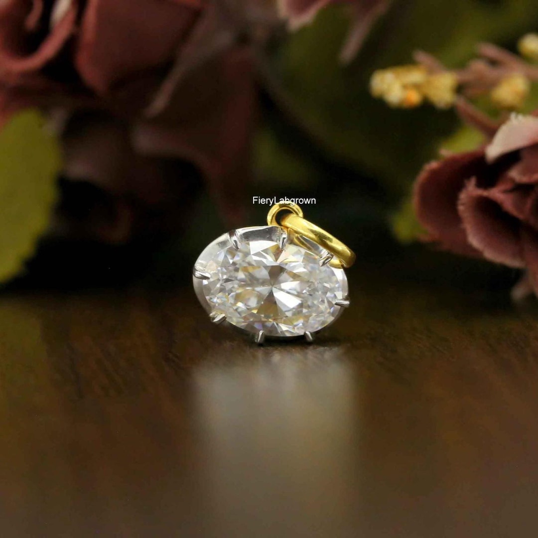 East to West Bezel With Prong Set Diamond Pendant | 12x8 MM Oval Cut ...