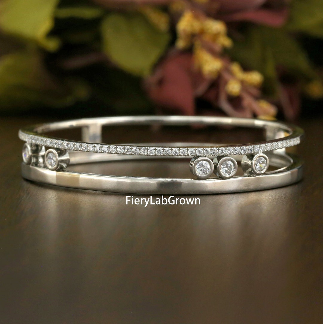 Buy 3 MM Round Cut CVD Diamond Bangle Lab Grown Five Moving Diamond ...