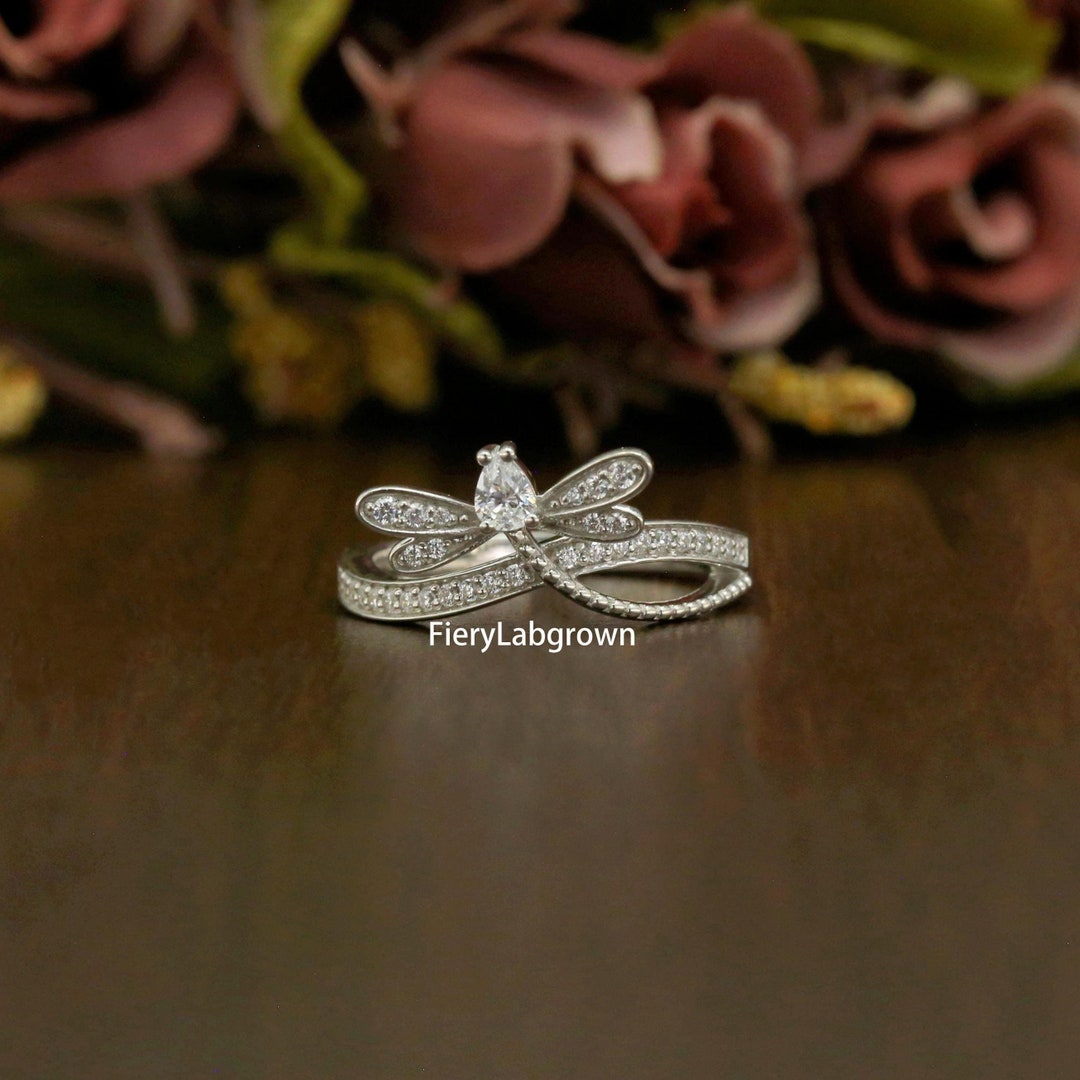 Diamond Dragonfly Ring | 0.44tcw Pear & Round Cut Lab Grown Diamond ...