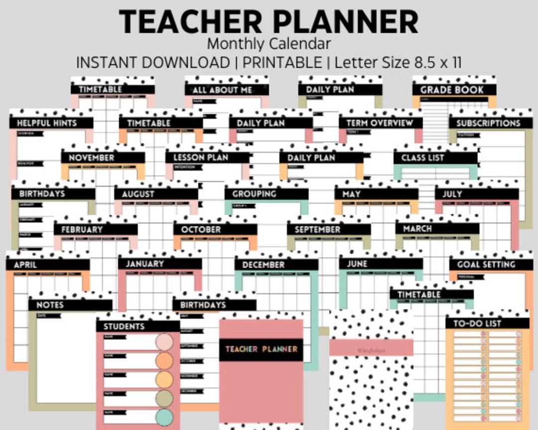 Polka Dot Teacher Binder Planner, Printable Teacher Binder Bundle, PDF ...