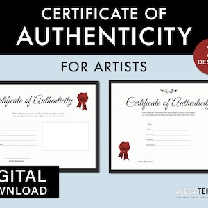 Certificate of Authenticity for Artists. Editable. Printable. 2 ...