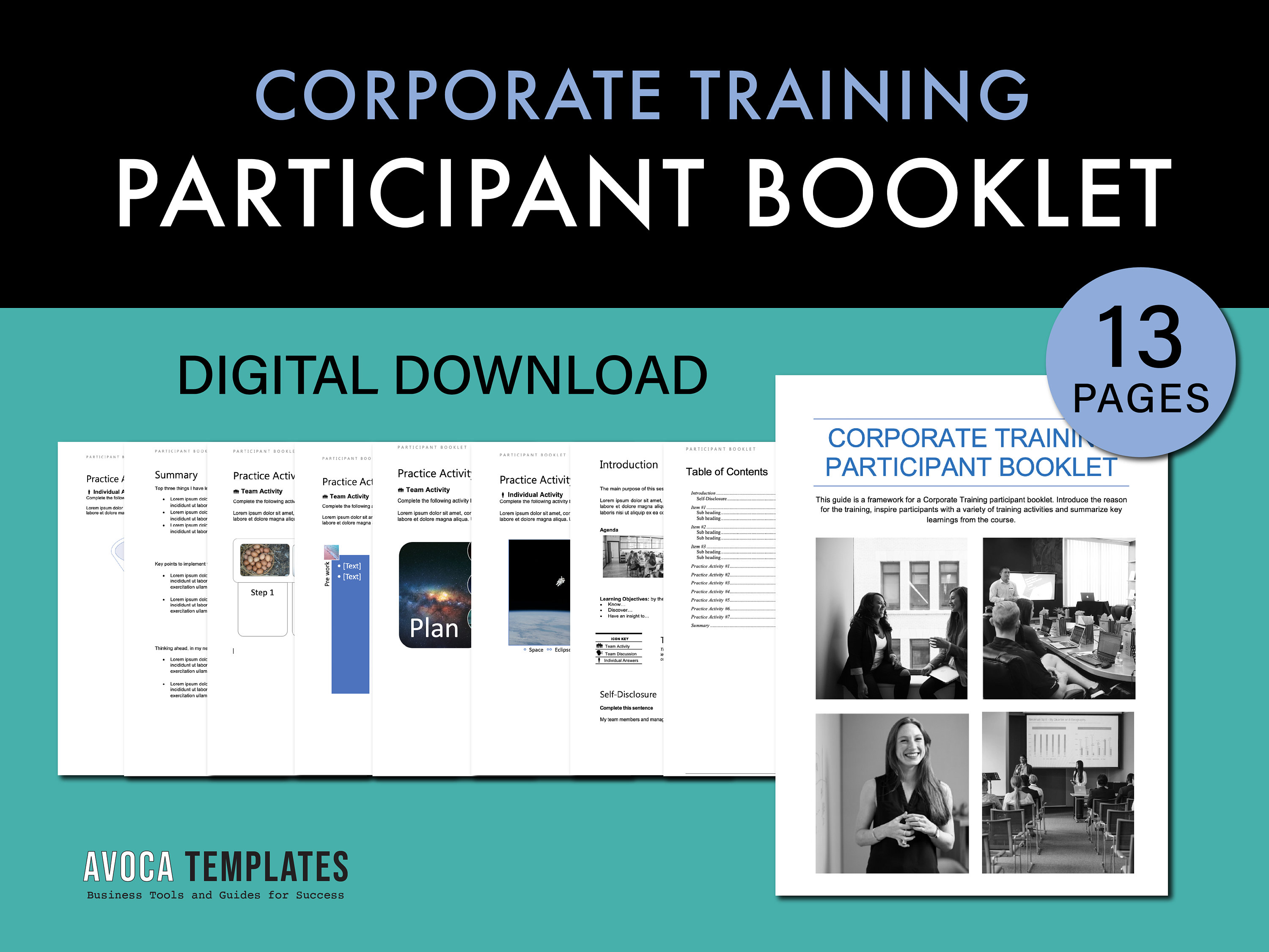Participant Workbook for Corporate Training Course. Editable. Printable. A4 and US Letter Size ...