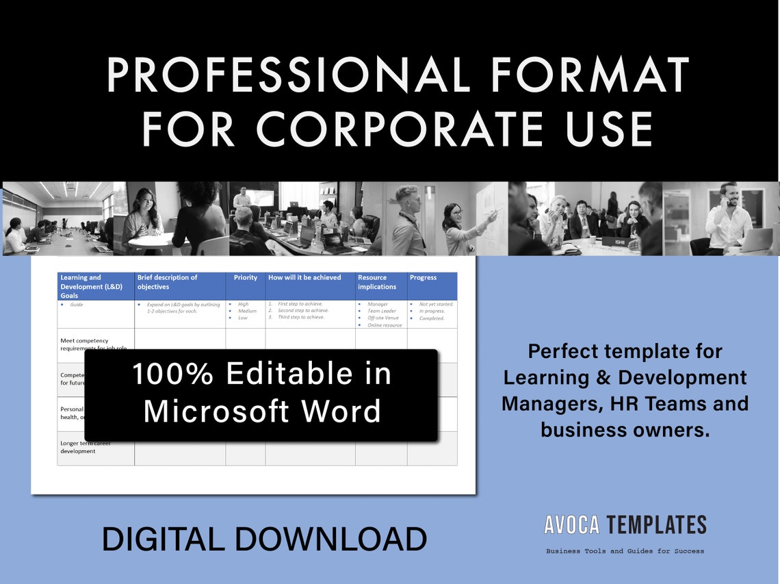 Learning and Development Plan and Framework. Editable in Microsoft Word ...