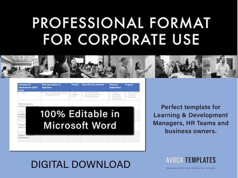 Learning and Development Plan and Framework. Editable in Microsoft Word ...