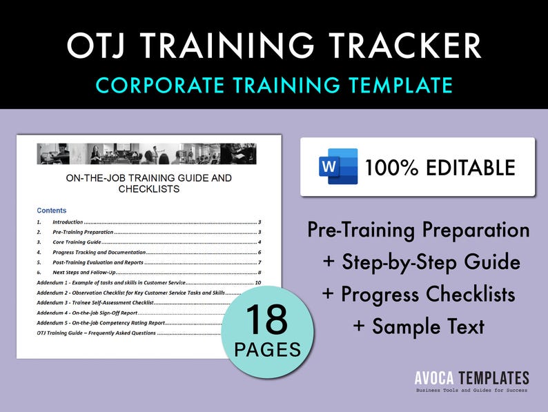 On-the-job Training Guide and Checklists. 18 Pages. A4 and US Letter ...