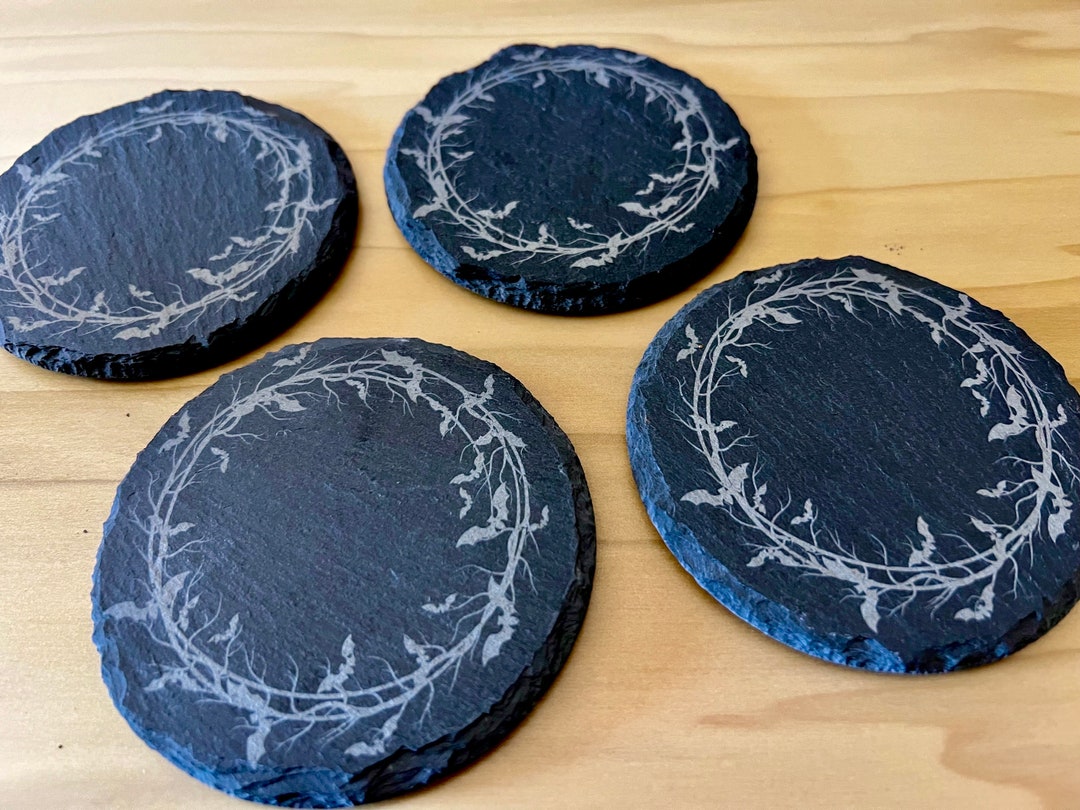 Coaster Set - Ring of Bats on Slate (set of 4). Subtle Design on Stone ...