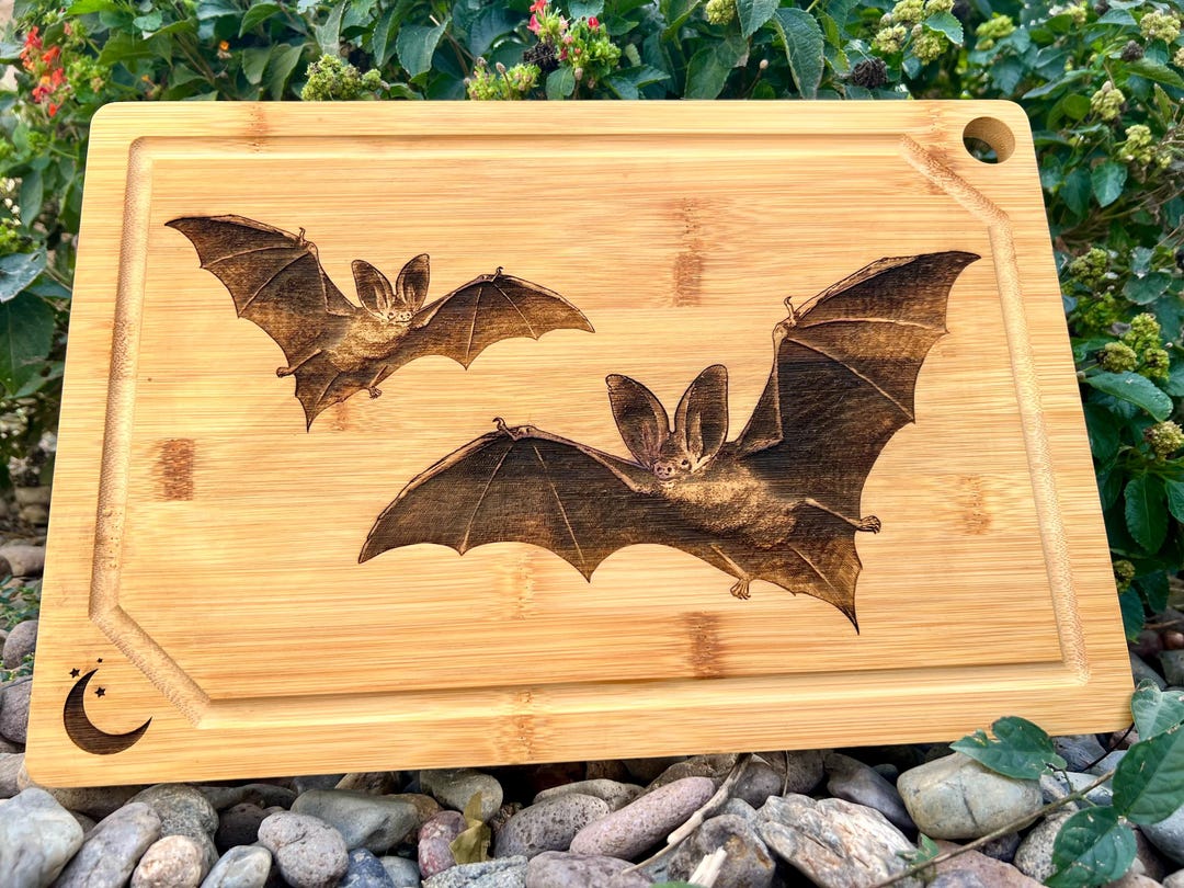 Cutting Board - Classic Twin Victorian Bats Engraved on Bamboo - Etsy