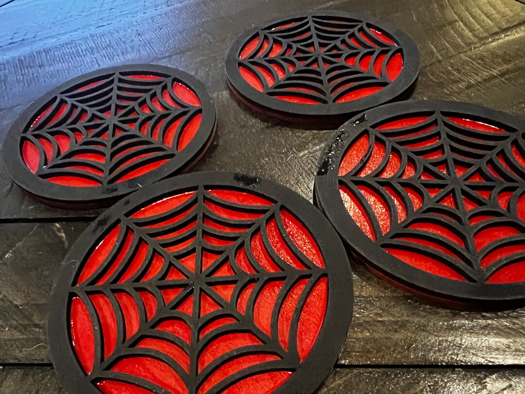Coasters - Spiderweb Wooden 3D Design (set of 4) Several Color Options ...