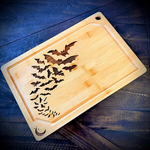 Engraved Bat Bamboo Cutting Board: Gothic Kitchen Charcuterie Board - Etsy