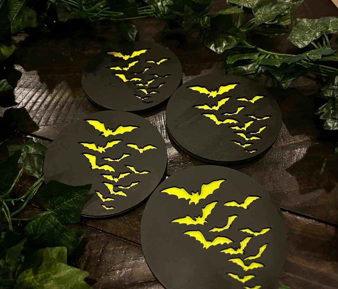 Coasters - 3D Engraved Bats Wooden With Cork Back (set of 4) - Etsy