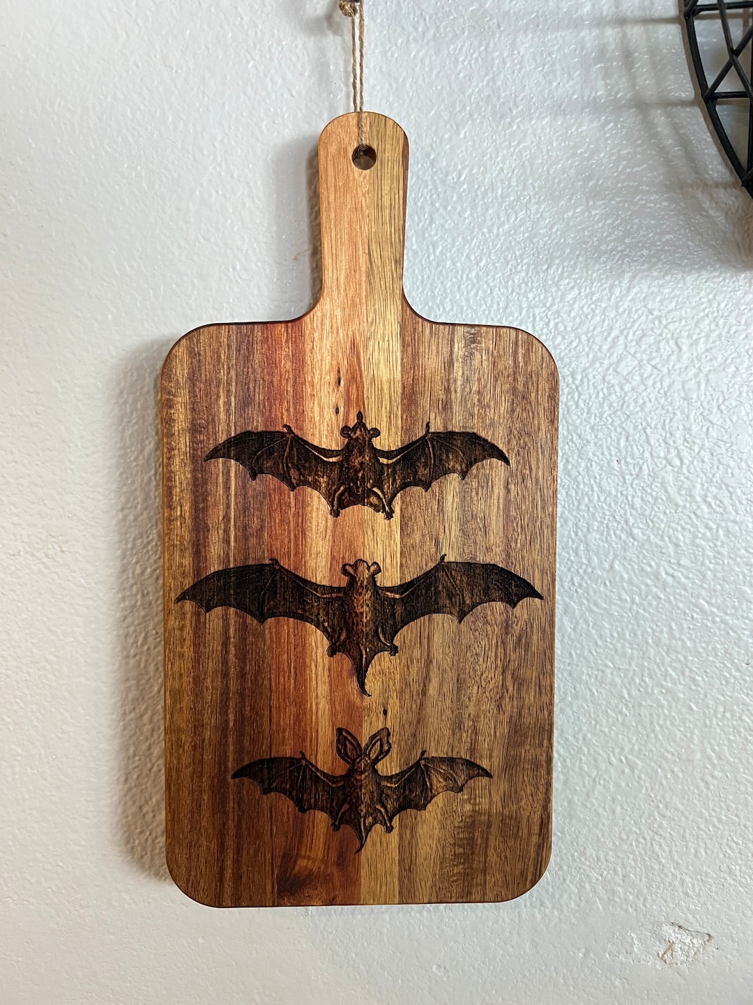Engraved Acacia Charcuterie Board: Gothic Bat Trio - Etsy