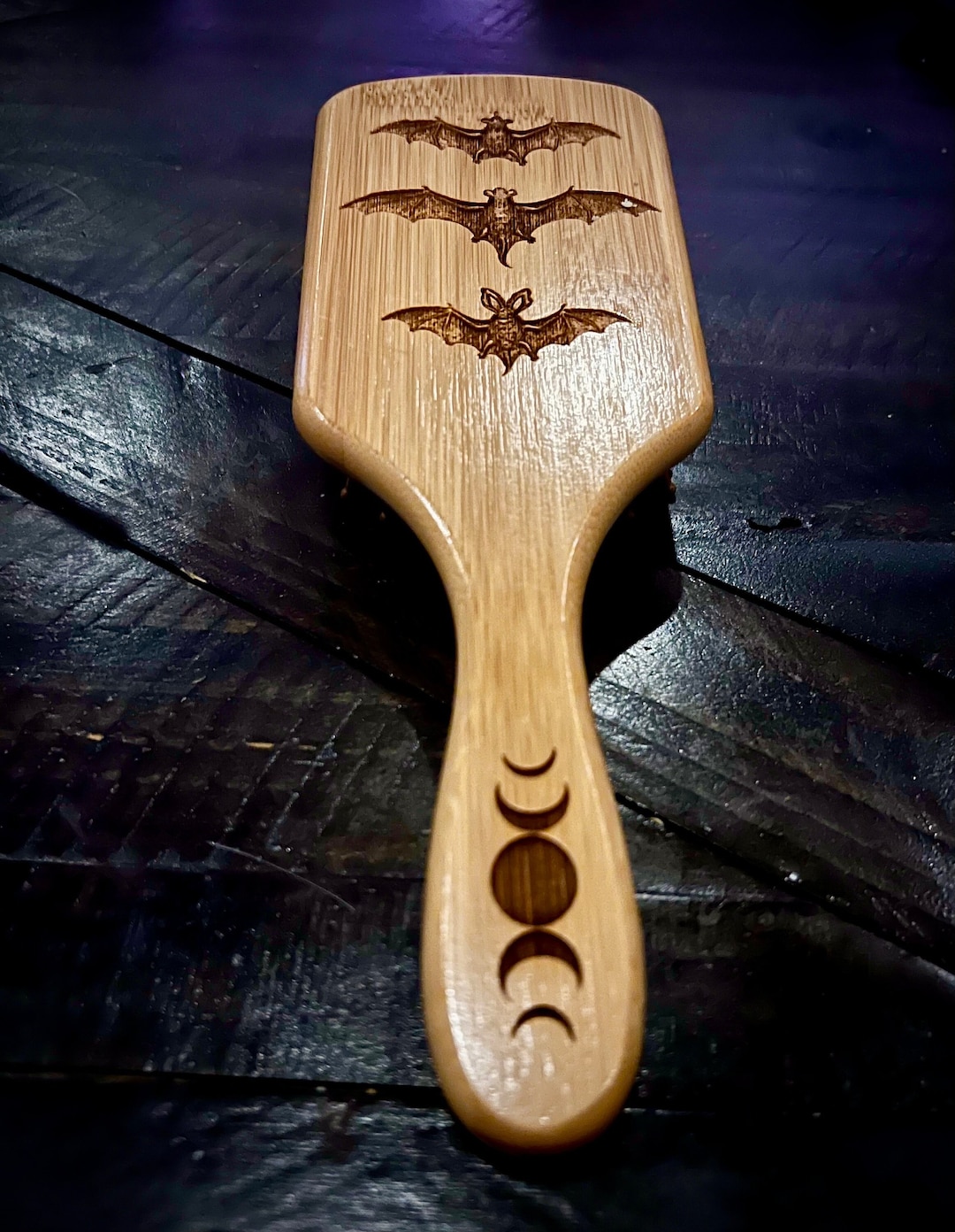 Hairbrush - Triple Bat Design Engraved on Bamboo Hair Brush - Etsy