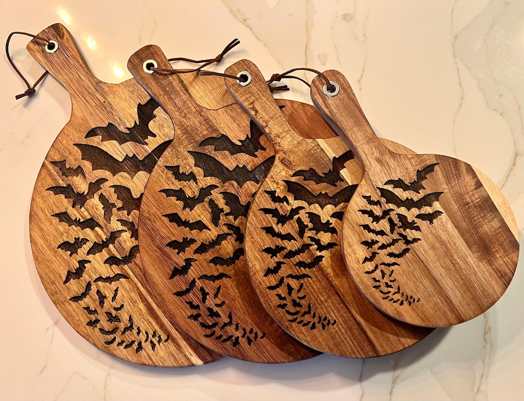 Engraved Bat Acacia Charcuterie Board: Spooky Gothic Decor - Etsy