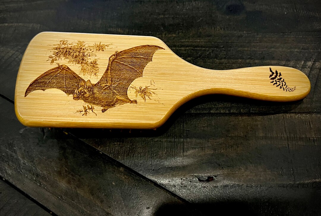 Hairbrush Custom Engraved Victorian Bat on Bamboo Handle. Classic Bat ...
