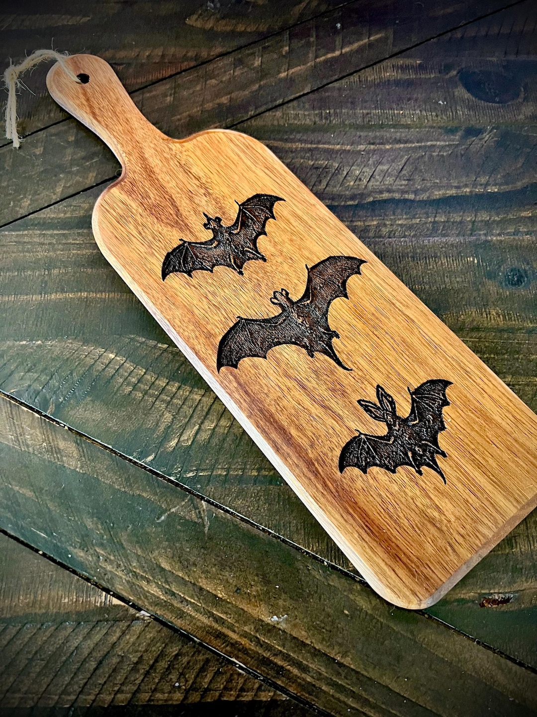 Engraved Acacia Charcuterie Board: Classic Bats Paddle Serving Tray - Etsy