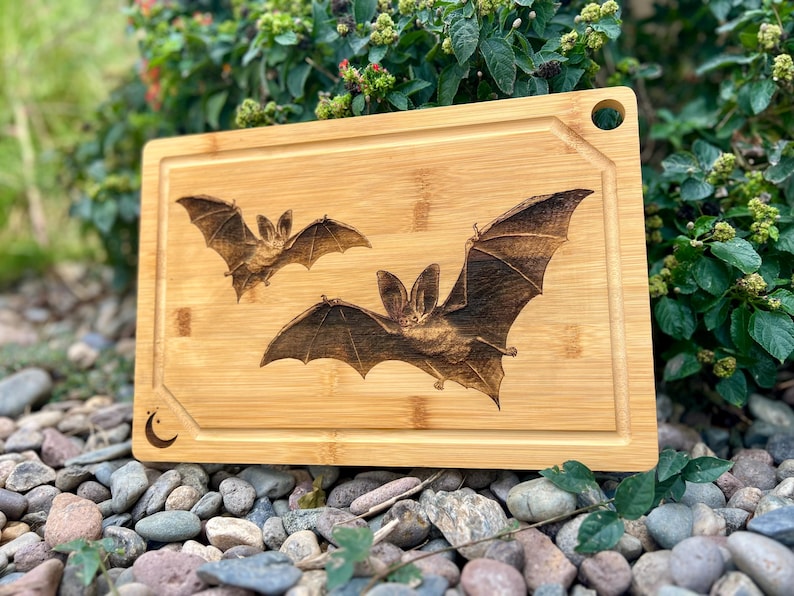 Cutting Board - Classic Twin Victorian Bats Engraved on Bamboo - Etsy