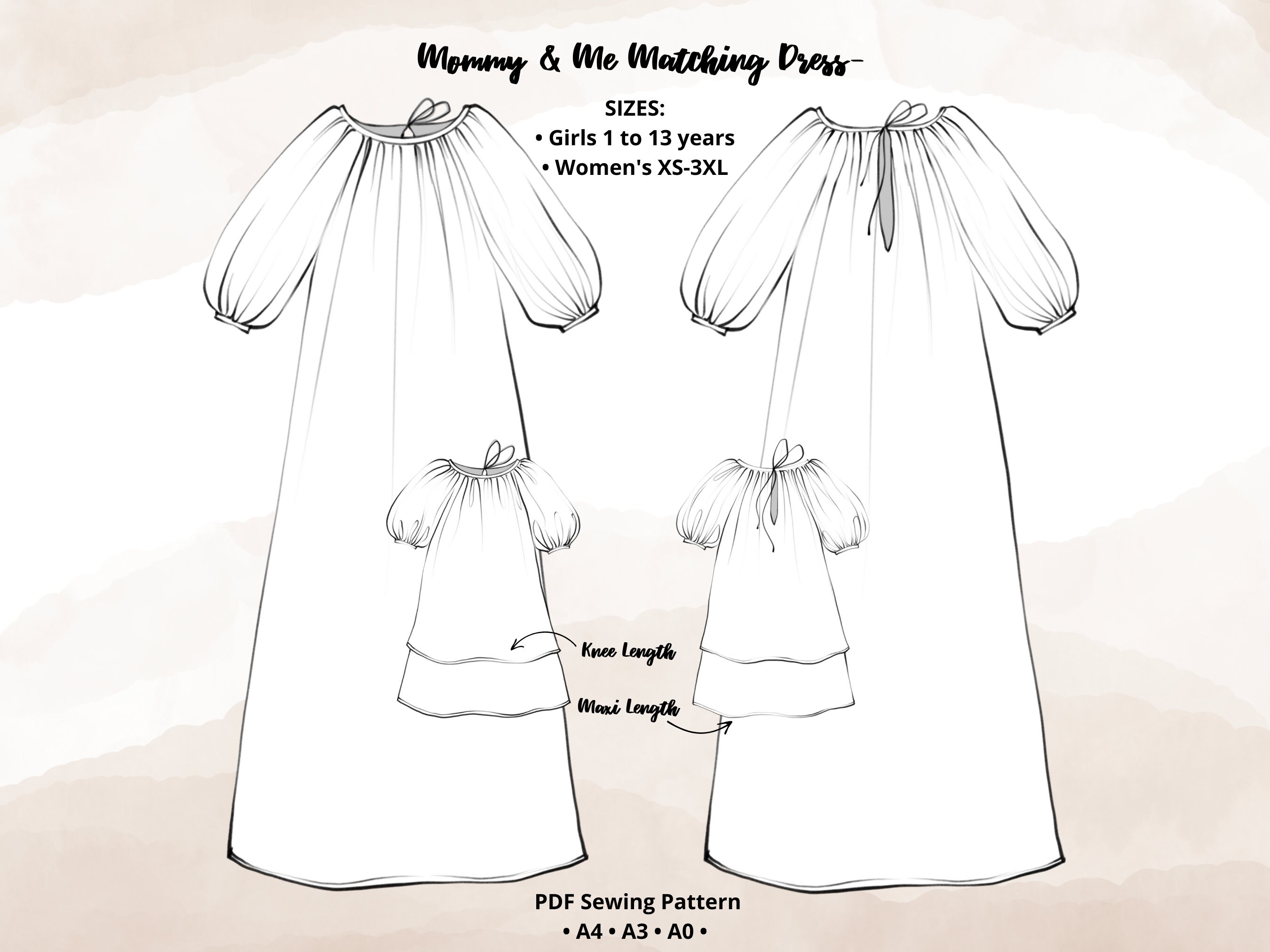 Smock Dress Pattern, PDF Pattern Bundle, Family Look Pattern, Tent ...