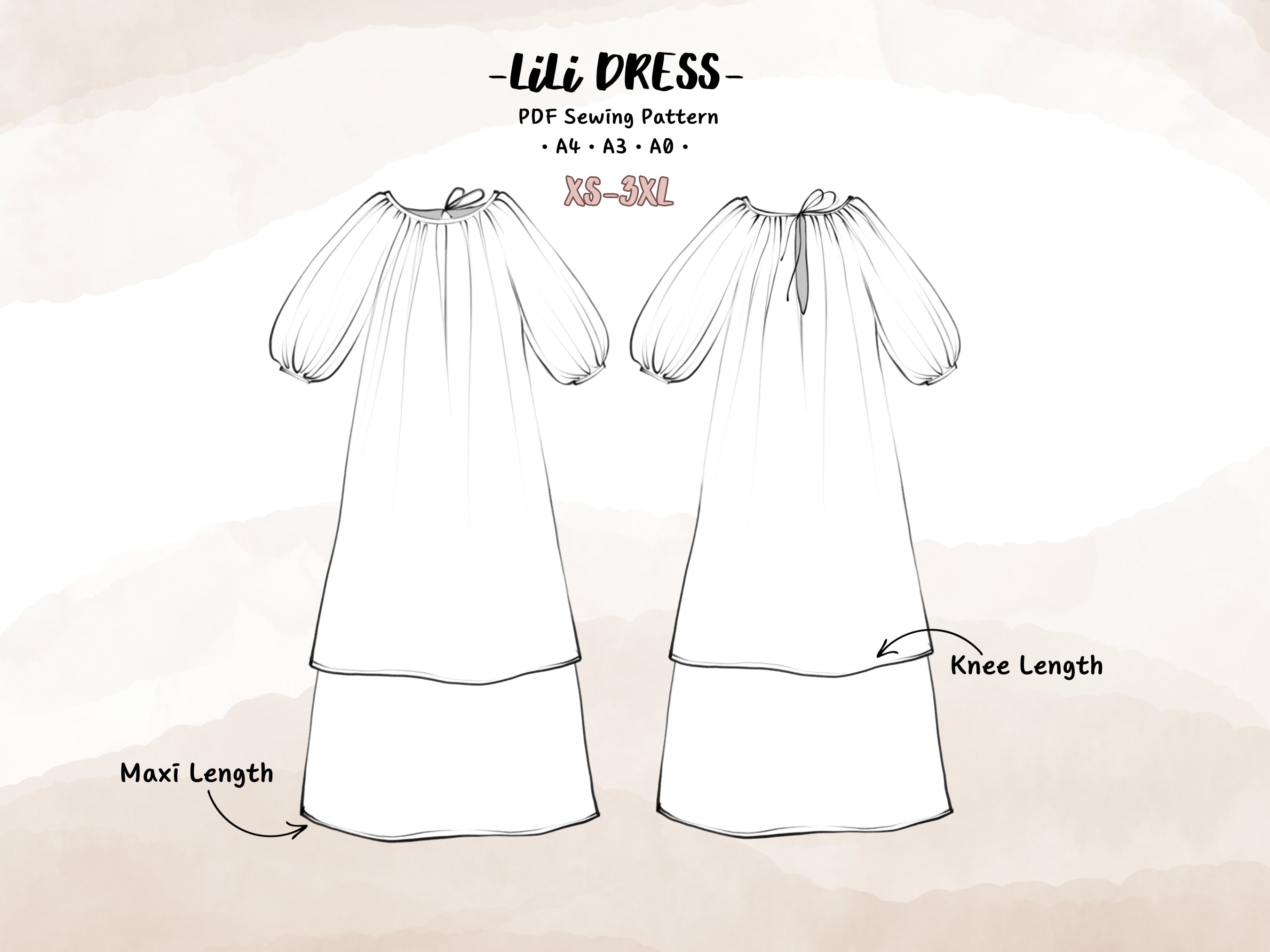 Puff Sleeve PDF, Linen Dress Pattern, Maternity Pattern, Smock Dress Pattern, Tent Dress Pattern ...