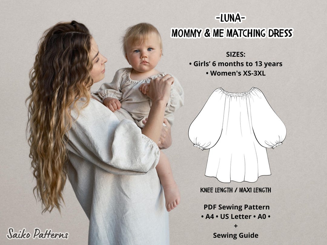 Mother and Daughter Smock Dress PDF Pattern for Beginners With Puffy ...