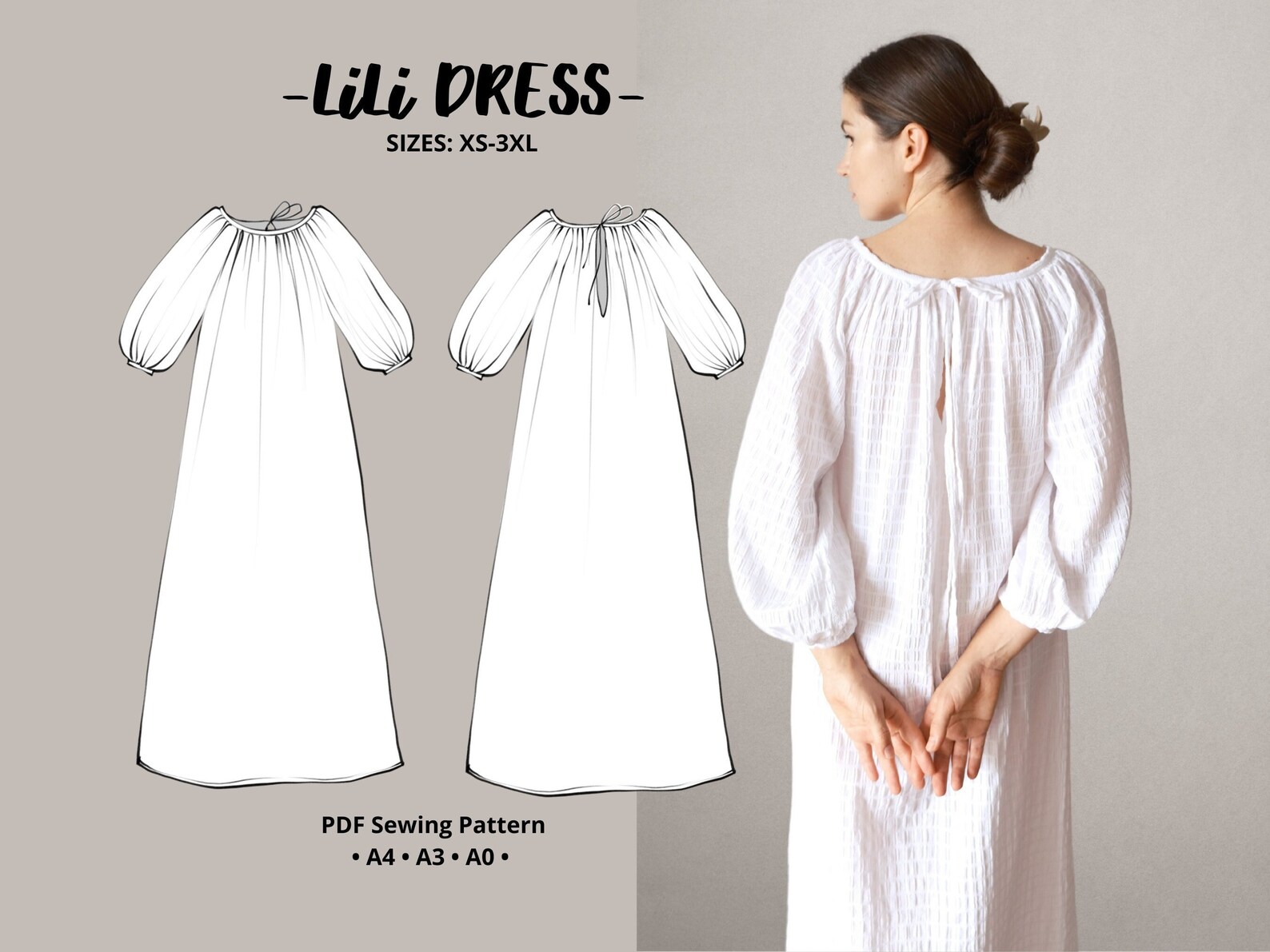 Puff Sleeve PDF, Linen Dress Pattern, Maternity Pattern, Smock Dress ...