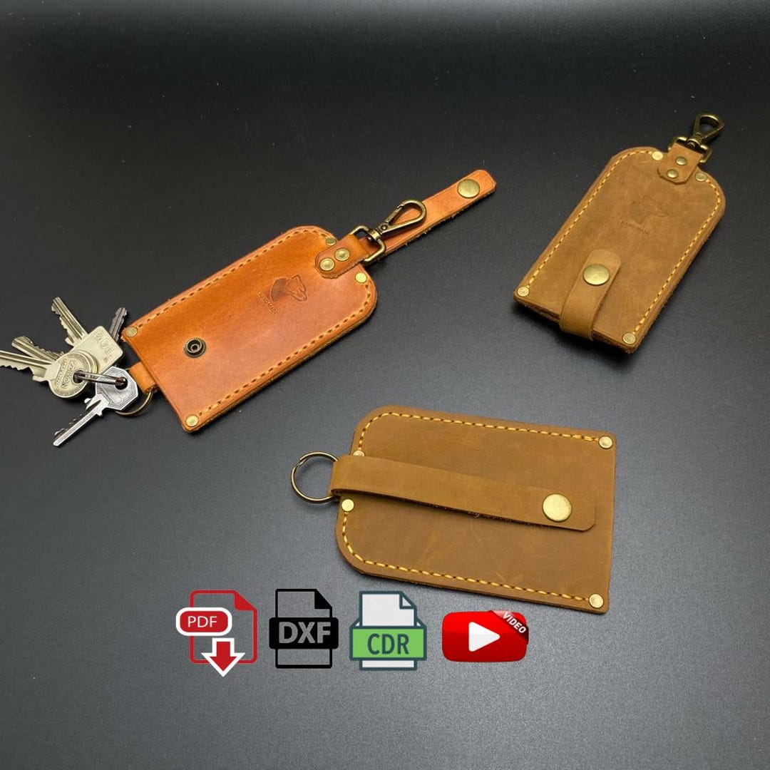 Retro Leather Key Holder PDF Pattern A4 - Digital Template for Keychain ...