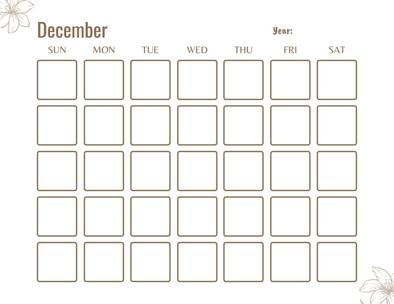 Blank Monthly Calendar - Etsy