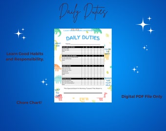 Daily Responsibilities Chore Chart Daily Routine for Kids Dinosaur ...