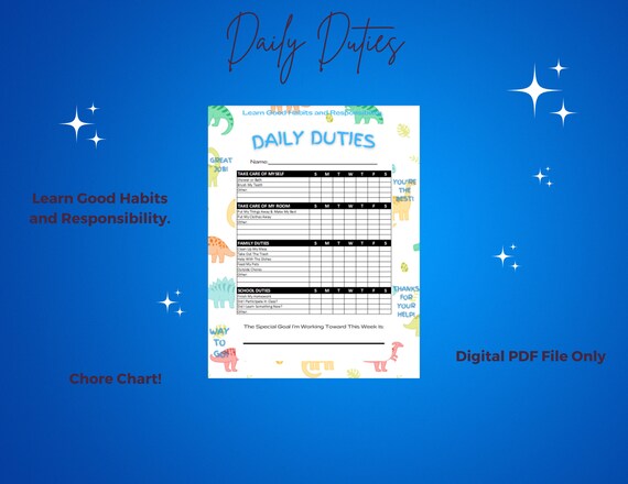Daily Duties Chore Chart Printable Dinosaur - Etsy