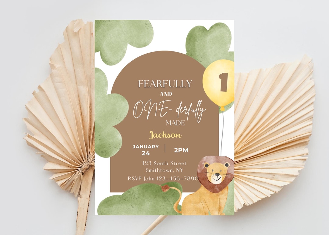 Editable Boy First Birthday Invitation Fearfully and Wonderfully Made ...
