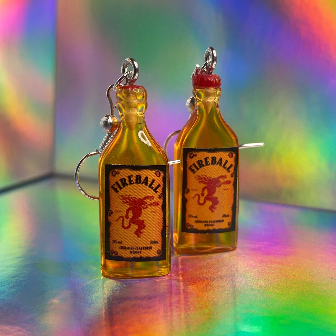 Fireball Cinnamon Whiskey Inspired Dangle Earrings Alcohol Bottle Hypo-allergenic Material Icon ...