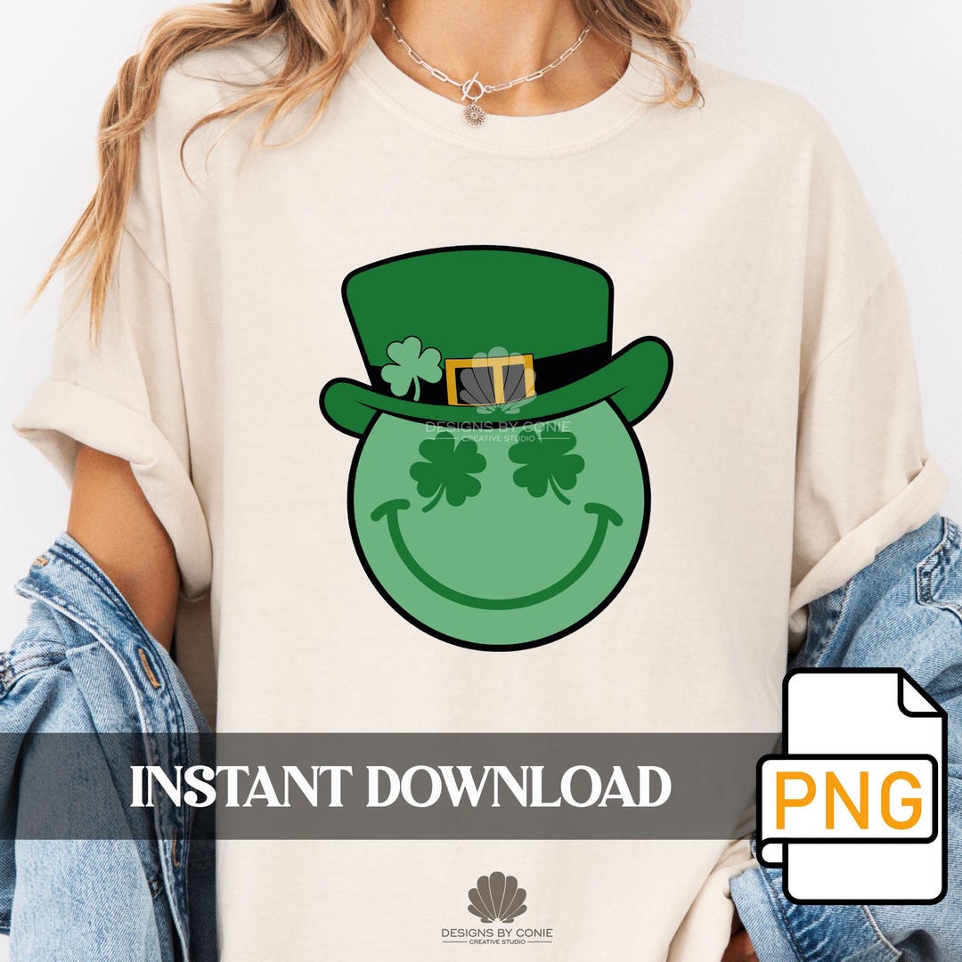 Saint Patrick’s Day Smiley Face PNG, Irish Shamrock Crewneck, Fun St ...