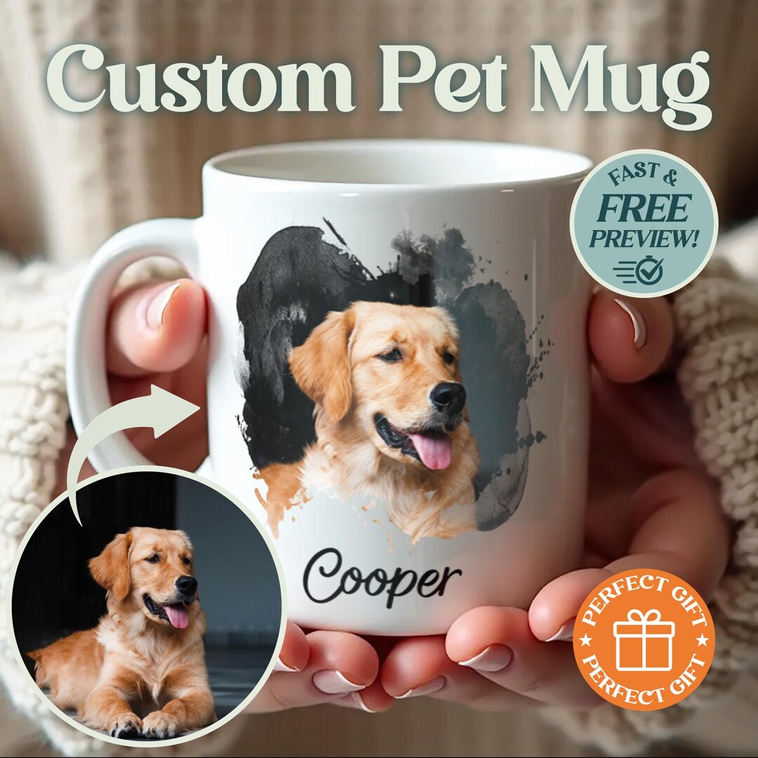 Custom Pet Mug, Personalized Pet Photo Mug, Watercolor Style, Custom ...