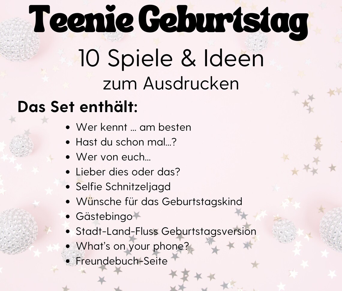 Teenager Geburtstag Spiele Set zum Ausdrucken, Teenie Geburtstagsparty ...