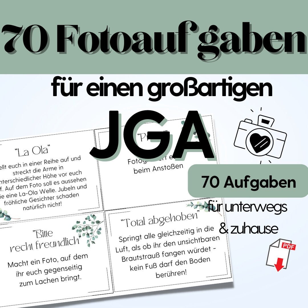 JGA Fotoaufgaben, JGA Spiele PDF Vorlage, Junggesellenabschied Spiel, Bachelorette Party ...